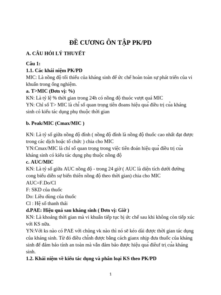 Đề Cương Pkpd Mai Anh | PDF