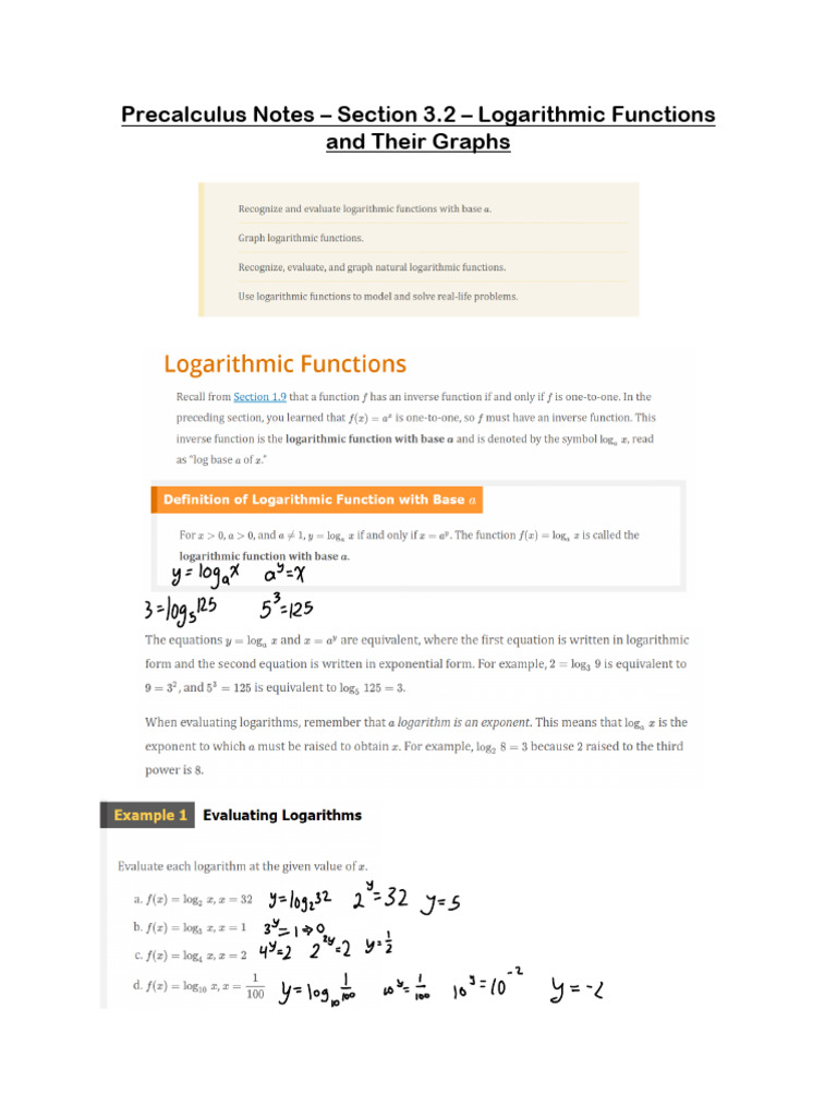3.2 Logarithmic Functions and Their Graphs | PDF | Science & Mathematics