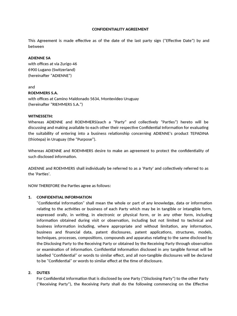 Adienne, Cda | PDF | Confidentiality | Non Disclosure Agreement