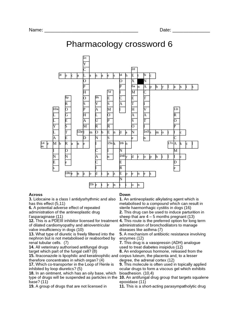 Pharmacology Crossword Puzzle Guide | PDF | Topical Medication ...