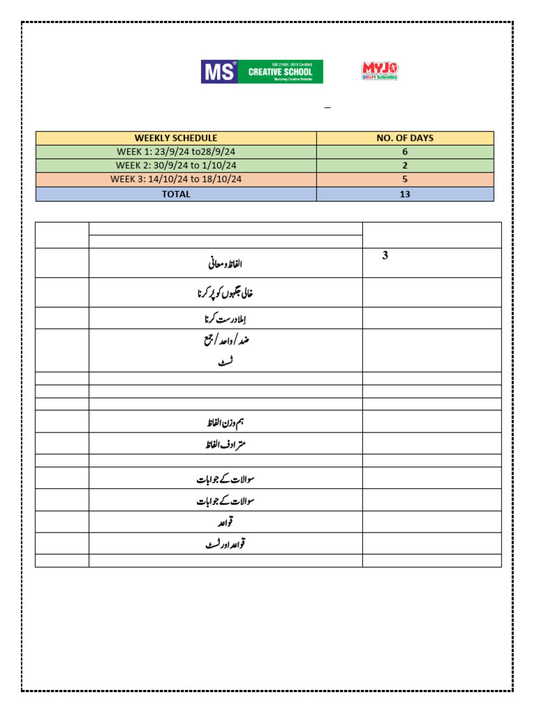 Class 4 Urdu SA 1 Revision & WS 2024-25 | PDF