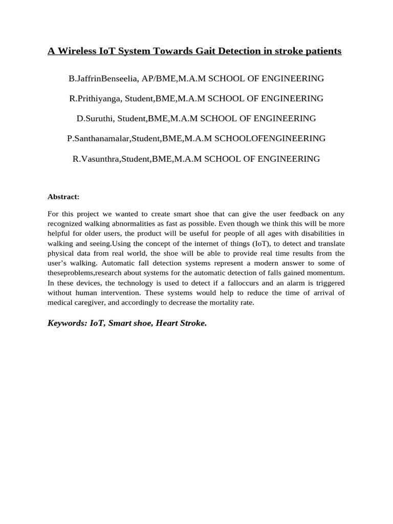 A Wireless Iot System Towards Gait Detection In Stroke Patients Pdf