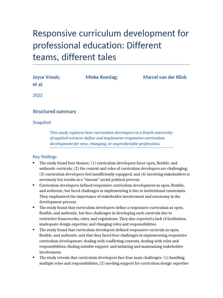 Responsive Curriculum Development Insights | PDF | Curriculum ...