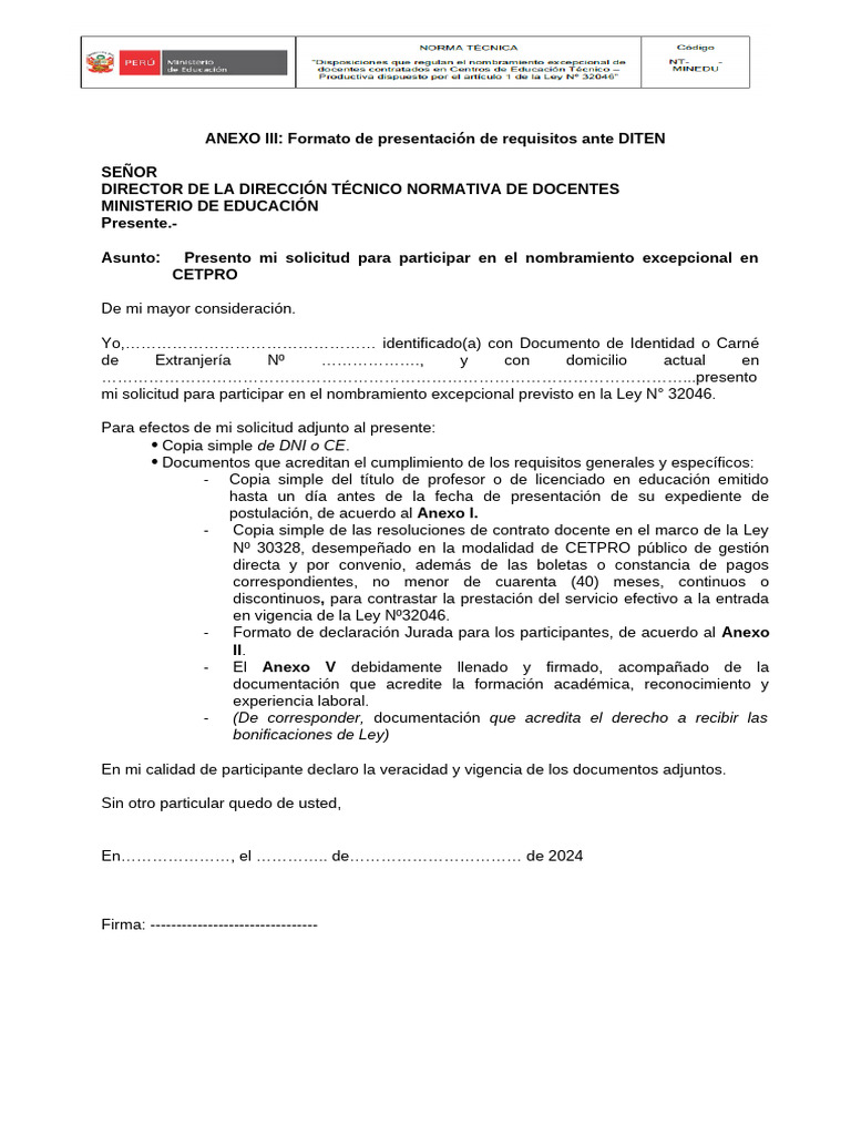 Solicitud de Nombramiento en CETPRO | PDF