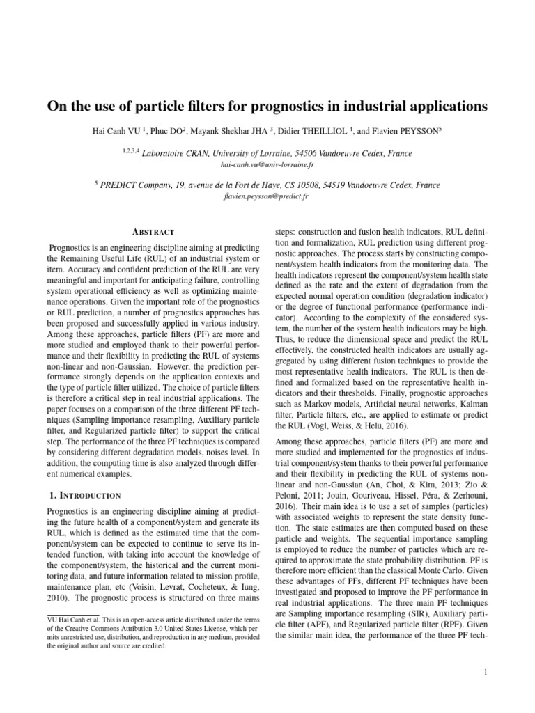 On The Use of Particle Filters For Prognostics in Industrial ...