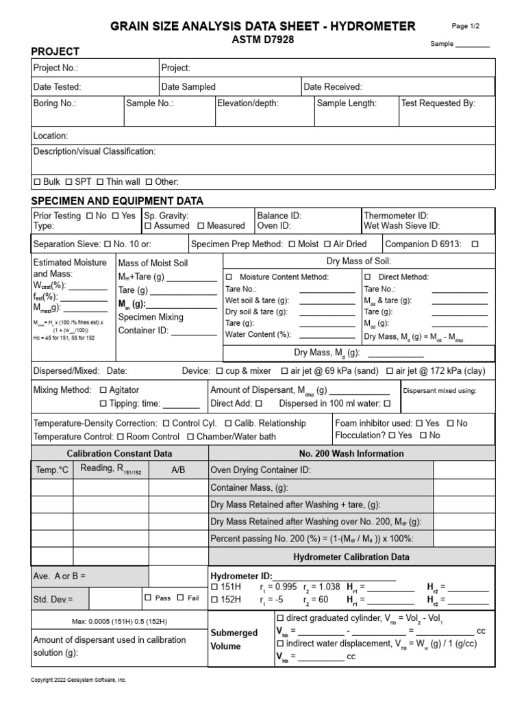 Grain Size D7928 Data Sheet | PDF | Materials | Earth Sciences