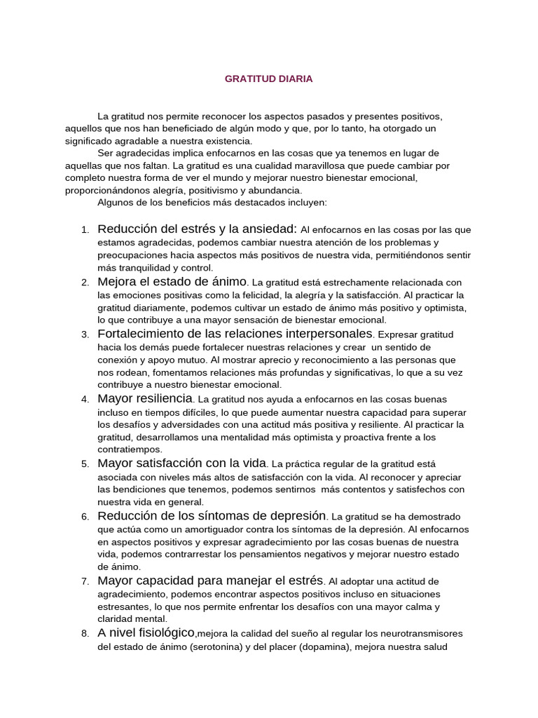GRATITUD DIARIA | PDF | Gratitud | Las emociones