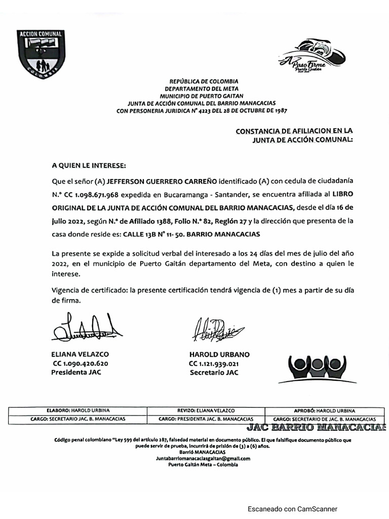 Carta de La Junta de Acción Comunal | PDF
