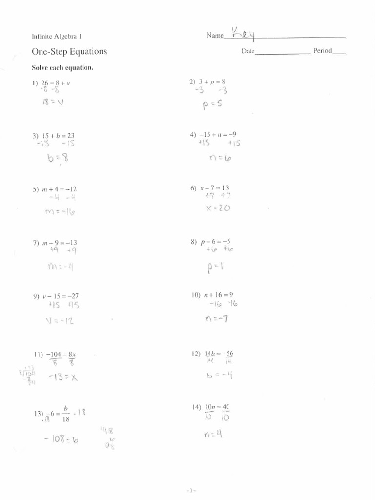 Day 3 Worksheet Solving 1 Step Equations Answer Key | PDF