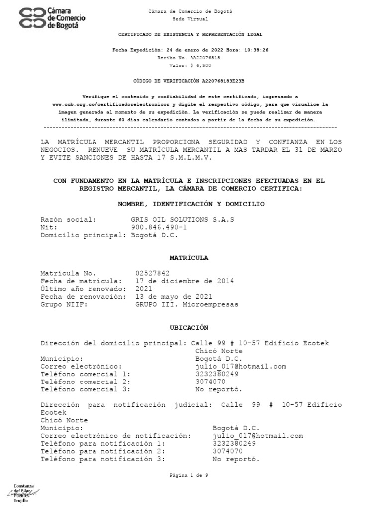 .20220124 CCB Gris Oil Solutions | PDF | Business | Inversiones