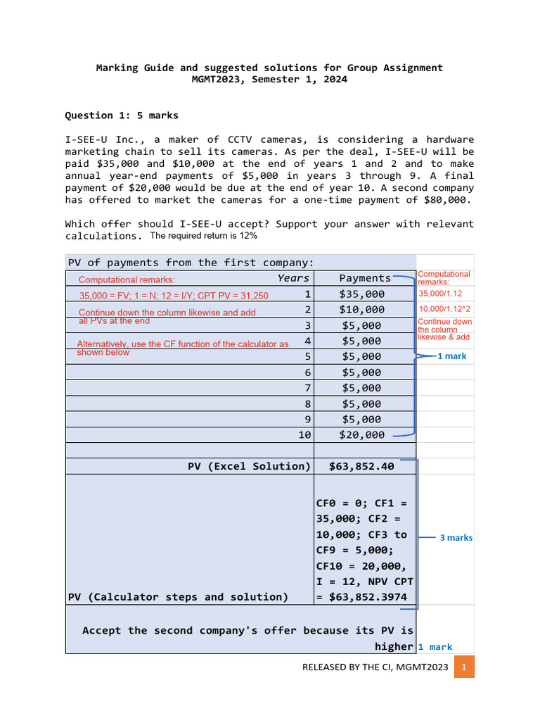 Marking Guide and Suggested Solutions For Group Assignment | PDF ...