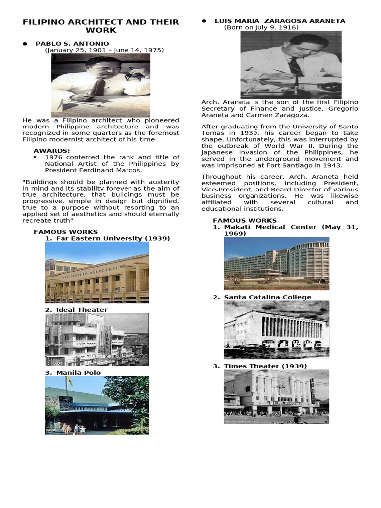 Notable Filipino Architects and Works | PDF | Philippines | Metro Manila