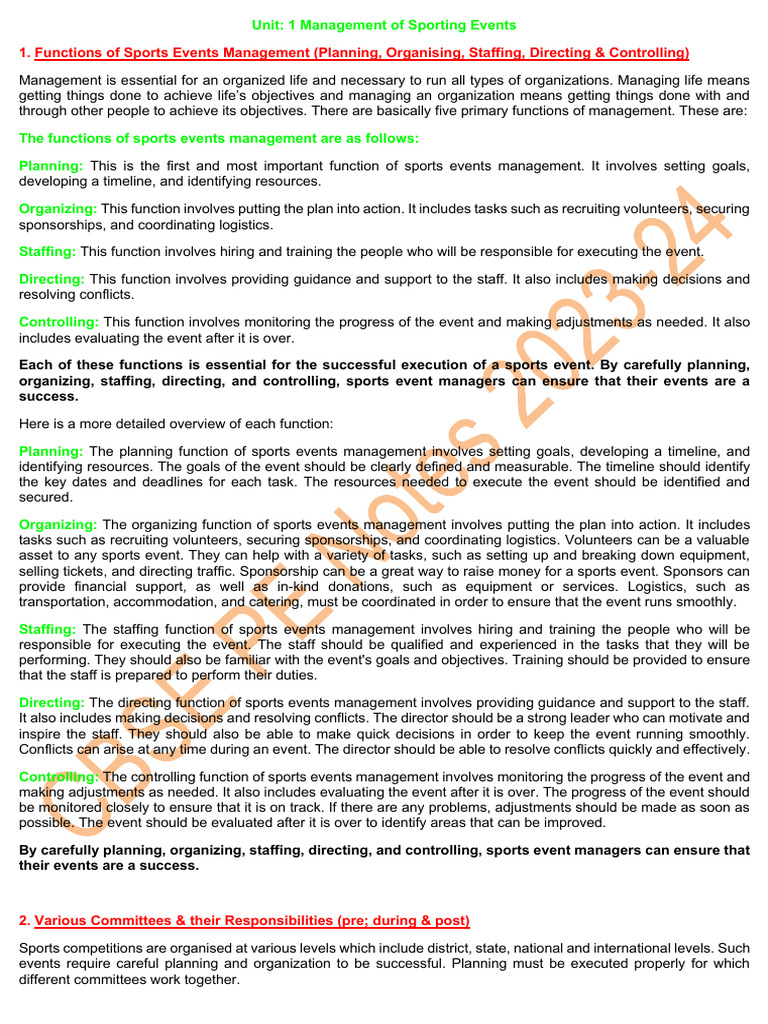 Unit-1 Management of Sporting Events | PDF | Tournament