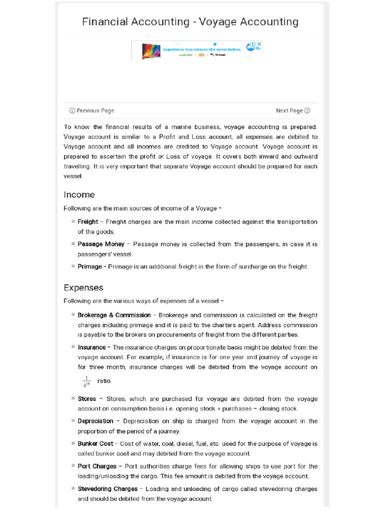 Voyage Account | PDF