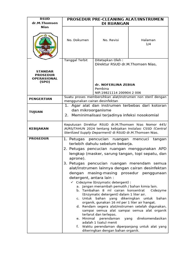 Spo Pre Cleaning Instrumen Bedah Di Ruangan Perawatan | PDF