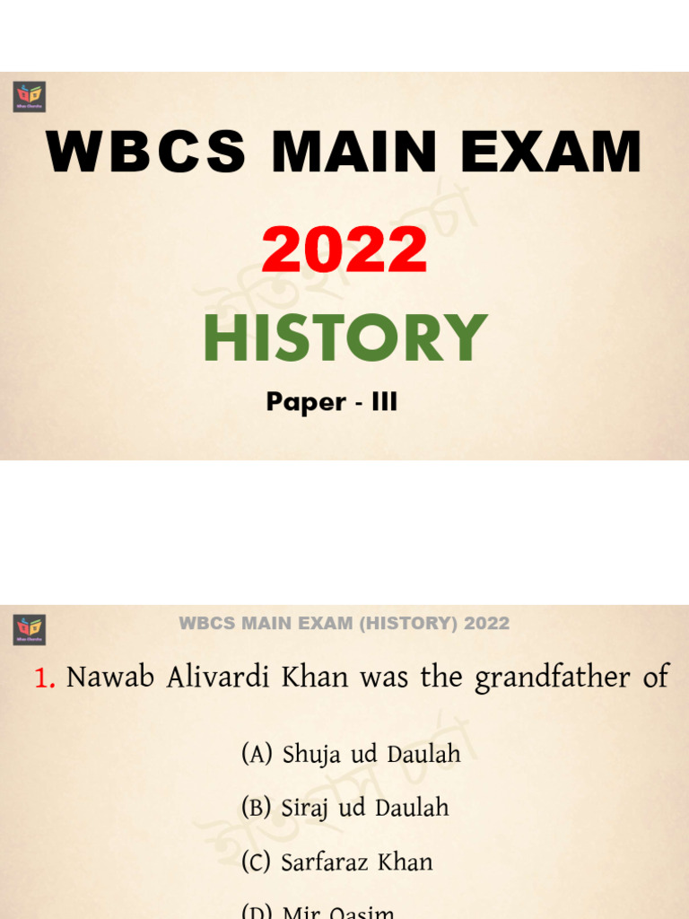 WBCS MAIN 2022 History Questions 100 | PDF