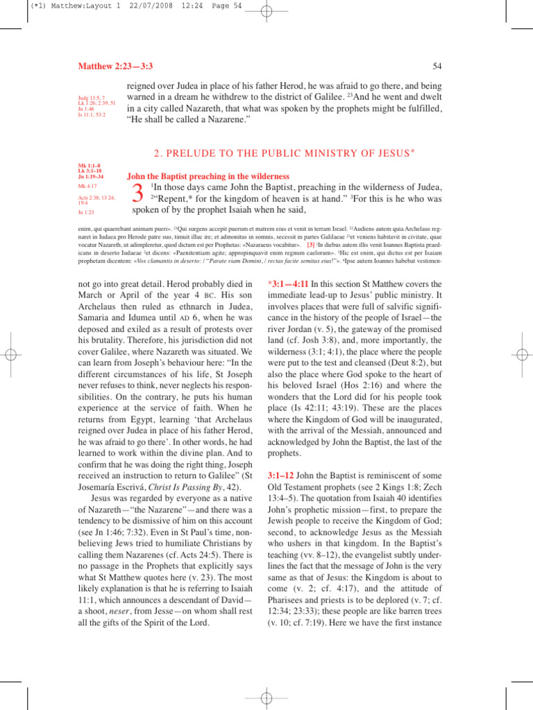 Prelude To The Public Ministry of Jesus: Matthew 2:23-3:3 | PDF | Jesus | John The Baptist
