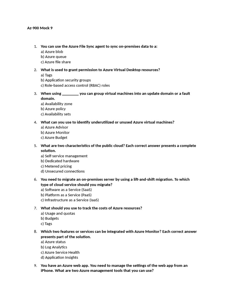 az-900 mock 9 | PDF | Microsoft Azure | Cloud Computing az-900 mock 9 | PDF | Microsoft Azure | Cloud Computing