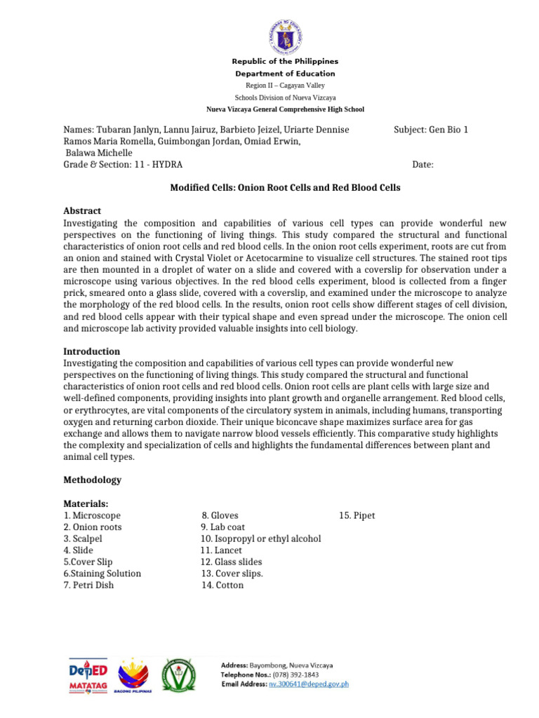 Lab Activity Format Shs 2 | PDF | Cell (Biology) | Red Blood Cell