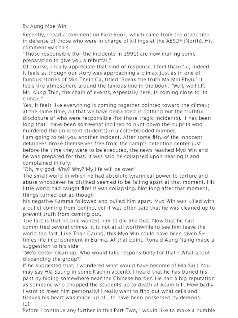 Bones Brittling at The ABSDF (North) Part Two | PDF | Myanmar | Crime ...