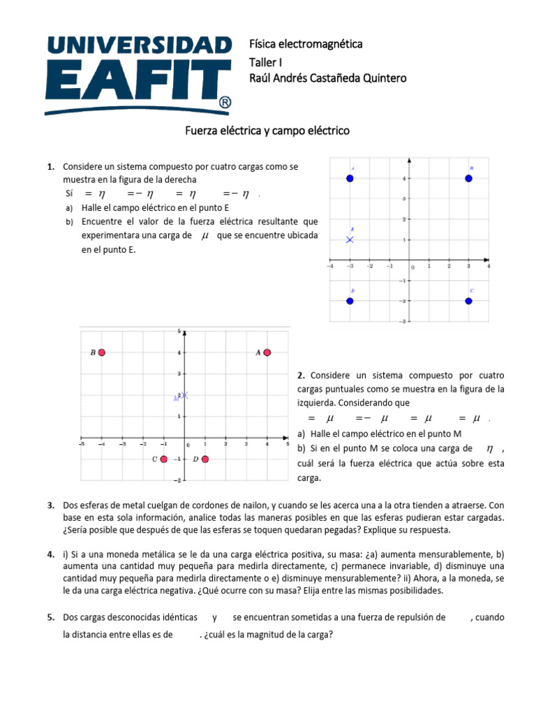 01 Taller Fuerza y Campo Electrico | PDF | Campo eléctrico | Fuerza