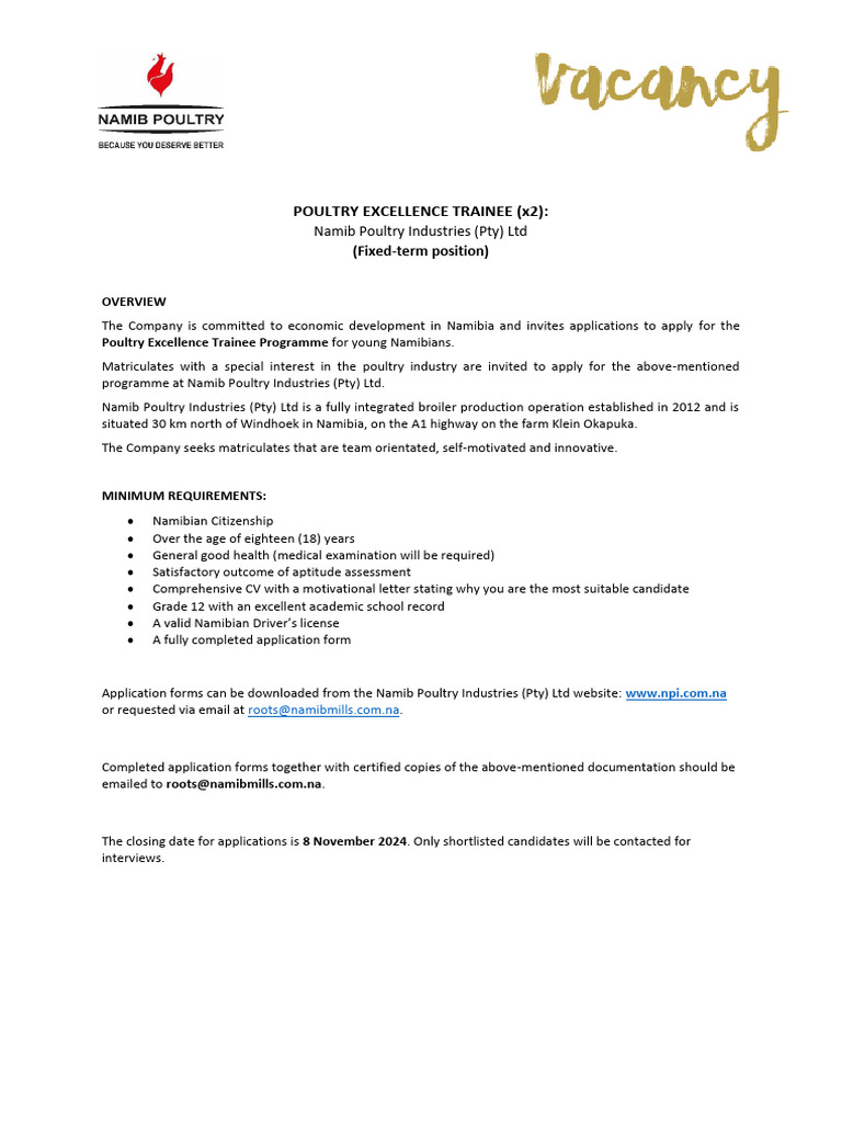 Poultry Excellence Trainee Long Advertisement | PDF