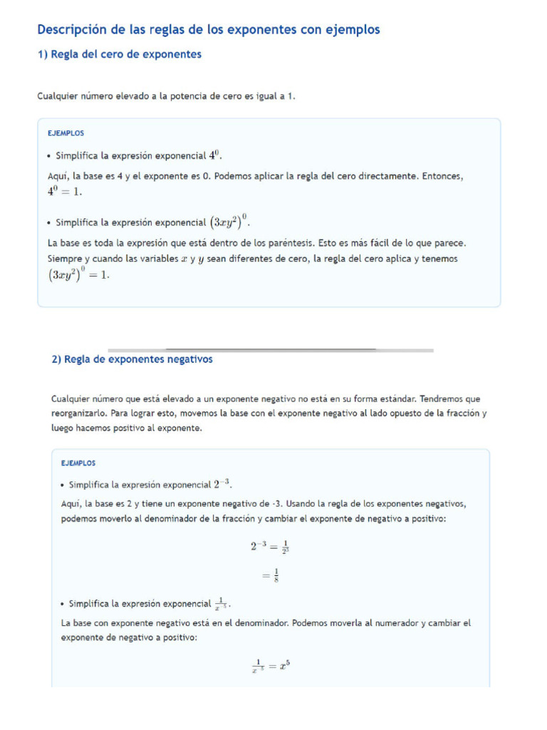 Reglas de Exponentes | PDF