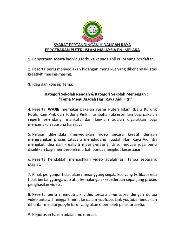 Syarat Pertandingan Hidangan Raya | PDF | Bisnis