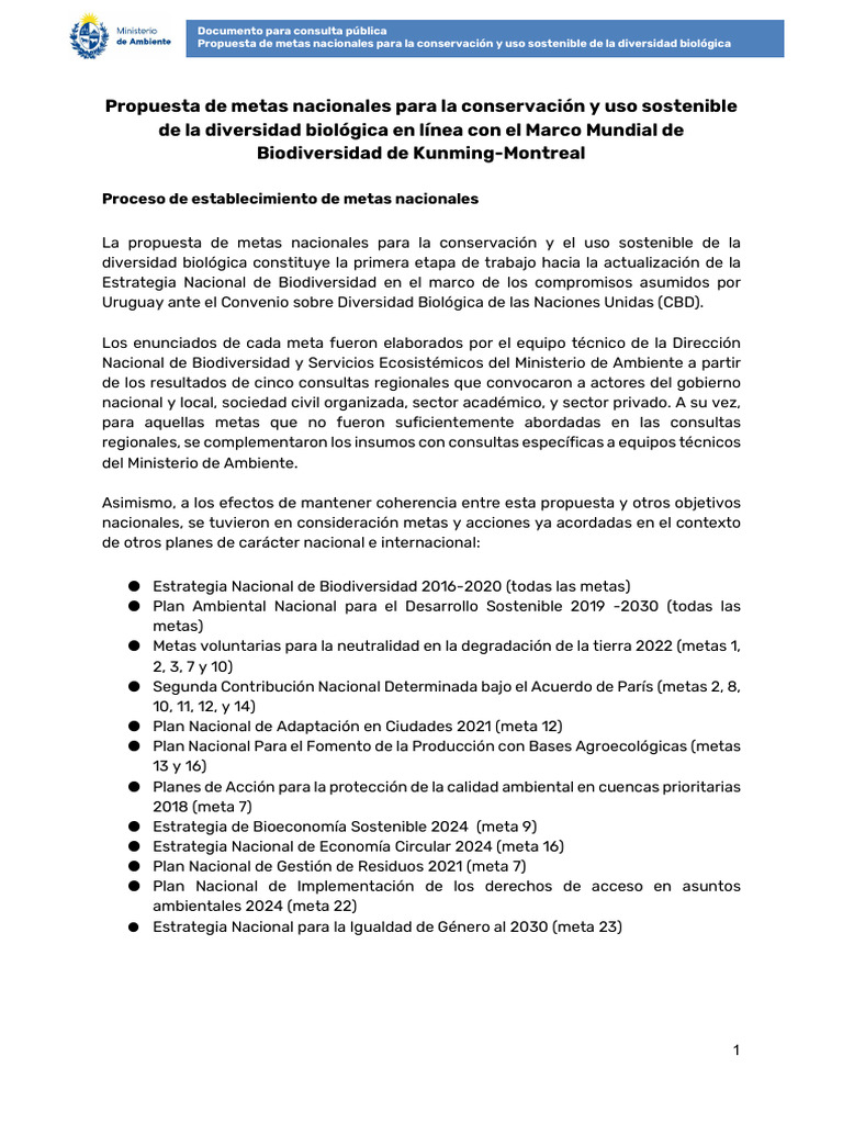 Propuesta de Metas Nacionales ENB para Consulta Pública | PDF ...