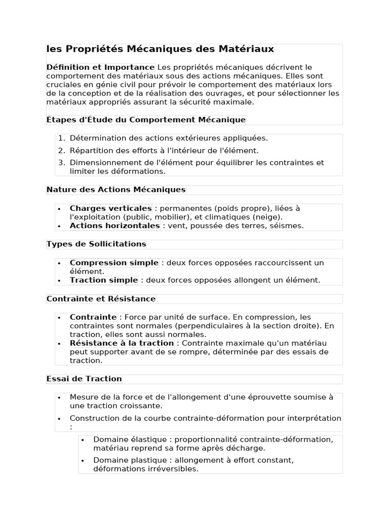 Propriétés Mécaniques des Matériaux | PDF | Béton | Ciment