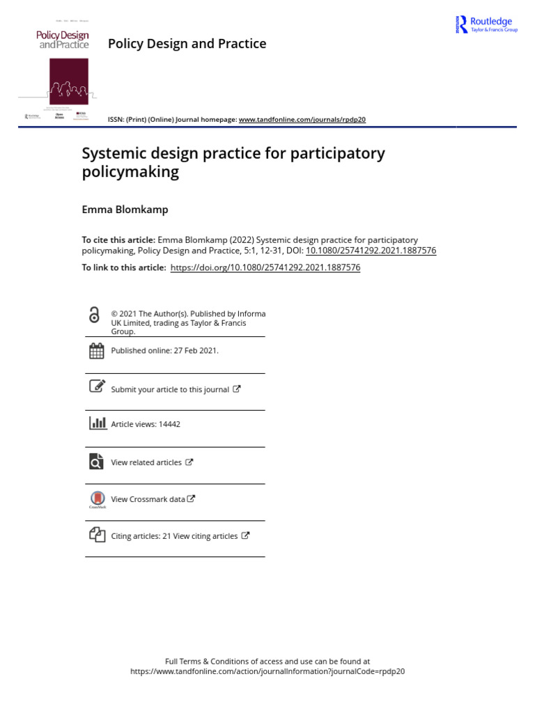 Systemic design practice for participatory policymaking | PDF | System ...