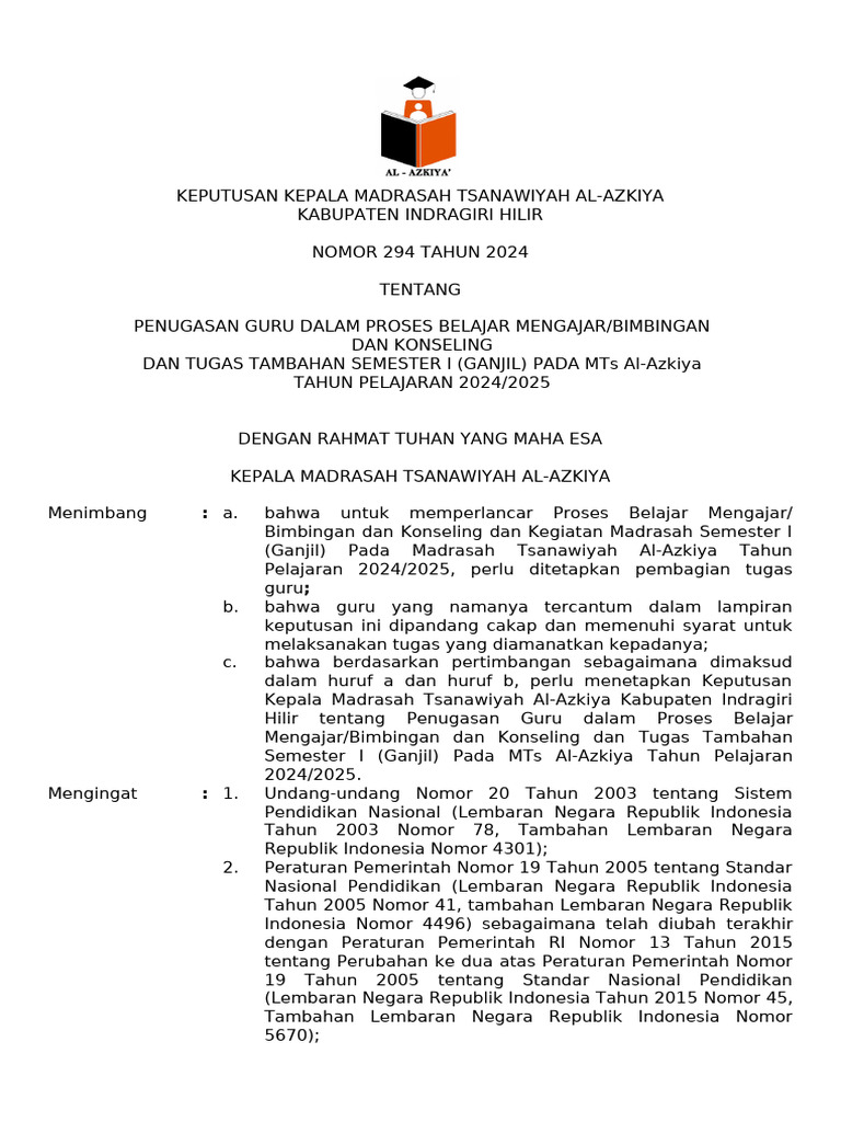 SK Pembagian Tugas Guru | PDF