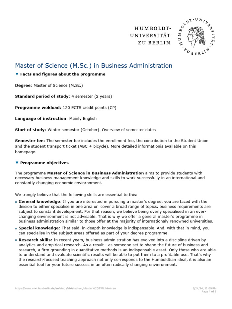 Master of Science (M.SC.) in Business Administration - School of ...