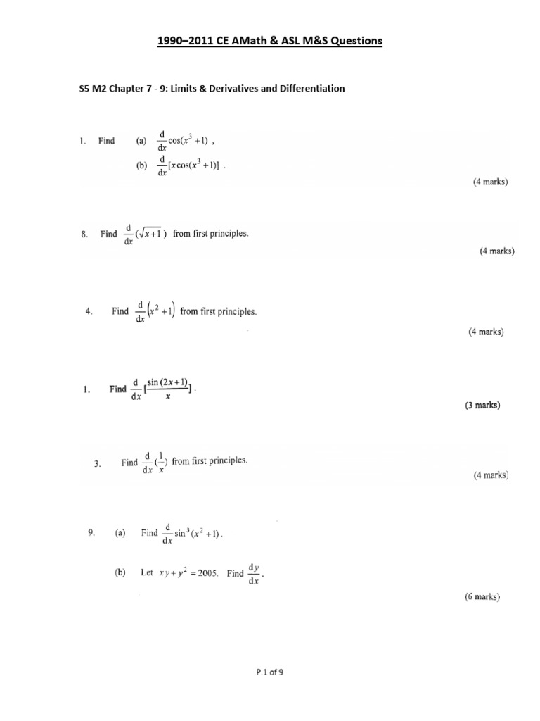 S5E Past Paper M2 Ch07-9 | PDF | Mathematical Analysis | Calculus