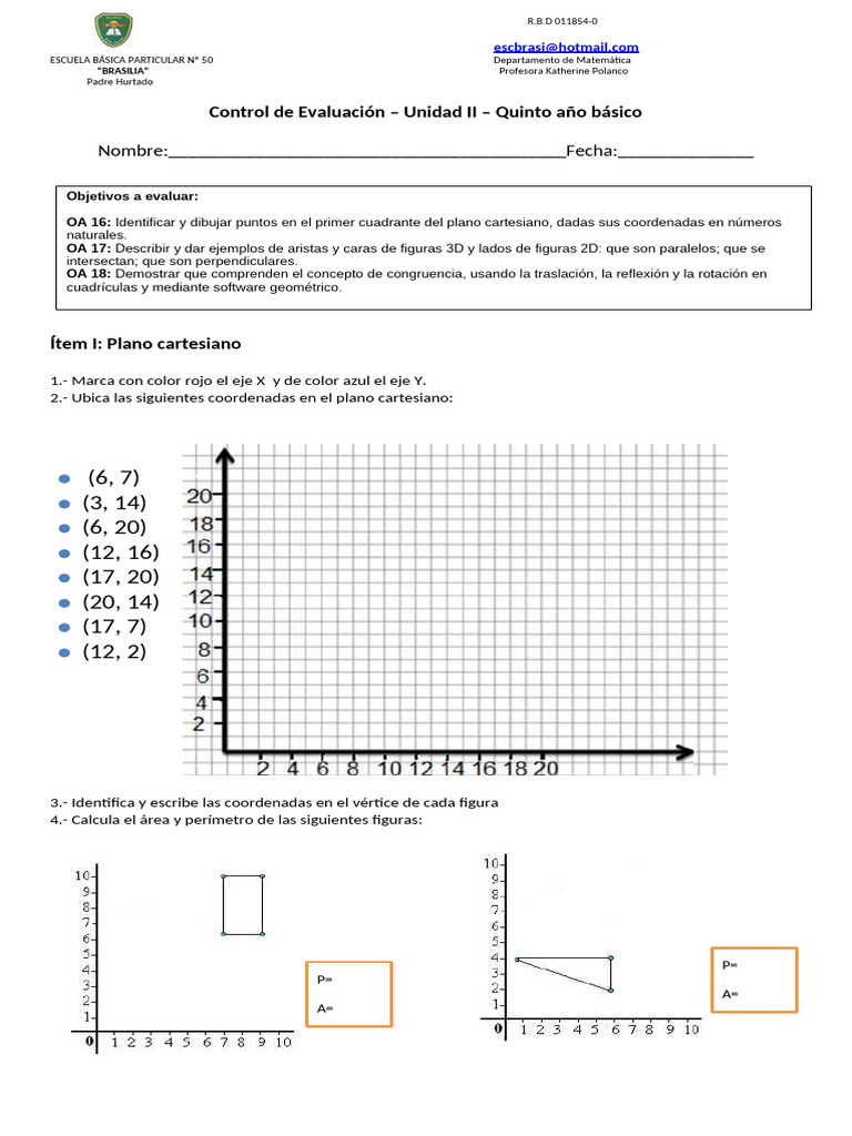 EVA X Quinto Basico PLANO CARTESIANO | PDF | Sistema de coordenadas ...