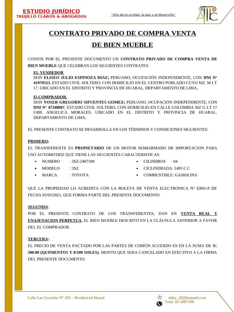 Compra Venta de Bien Mueble | PDF | Derecho civil (sistema legal ...