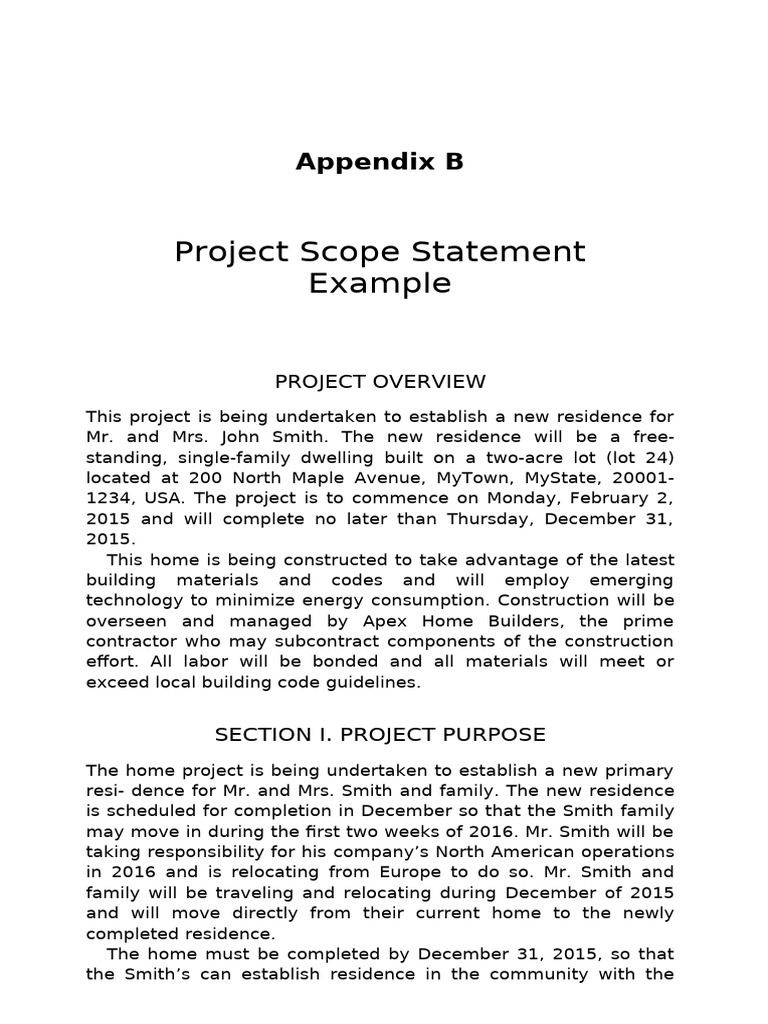 Work Breakdown Structures - 2008 - Norman - Appendix B Project Scope Statement Example | PDF ...