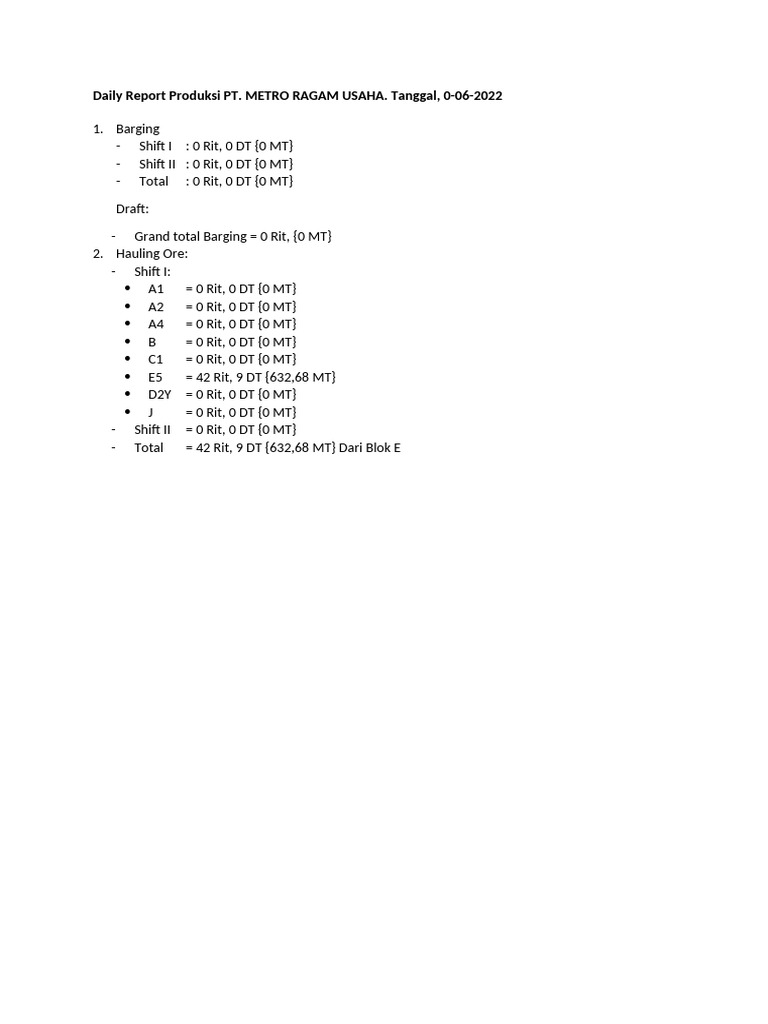 Daily Report Produksi Pt Update Whatsapp Pdf Land Vehicles