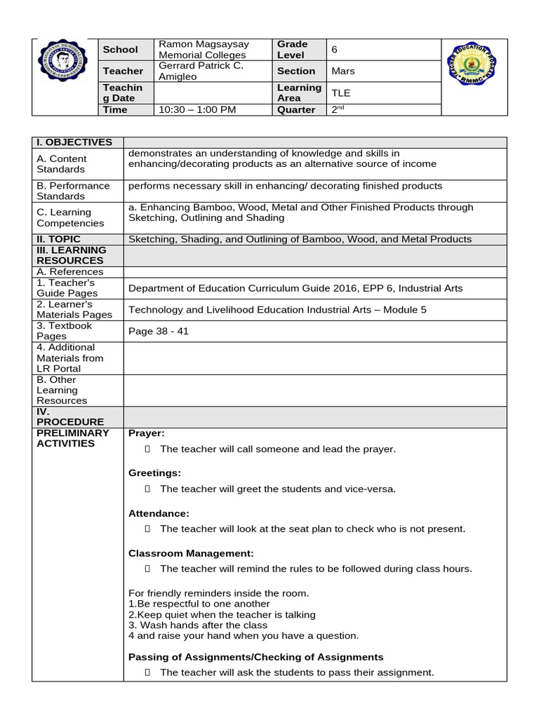 Industrial Arts (Grade 6) | PDF | Drawing | Shadow
