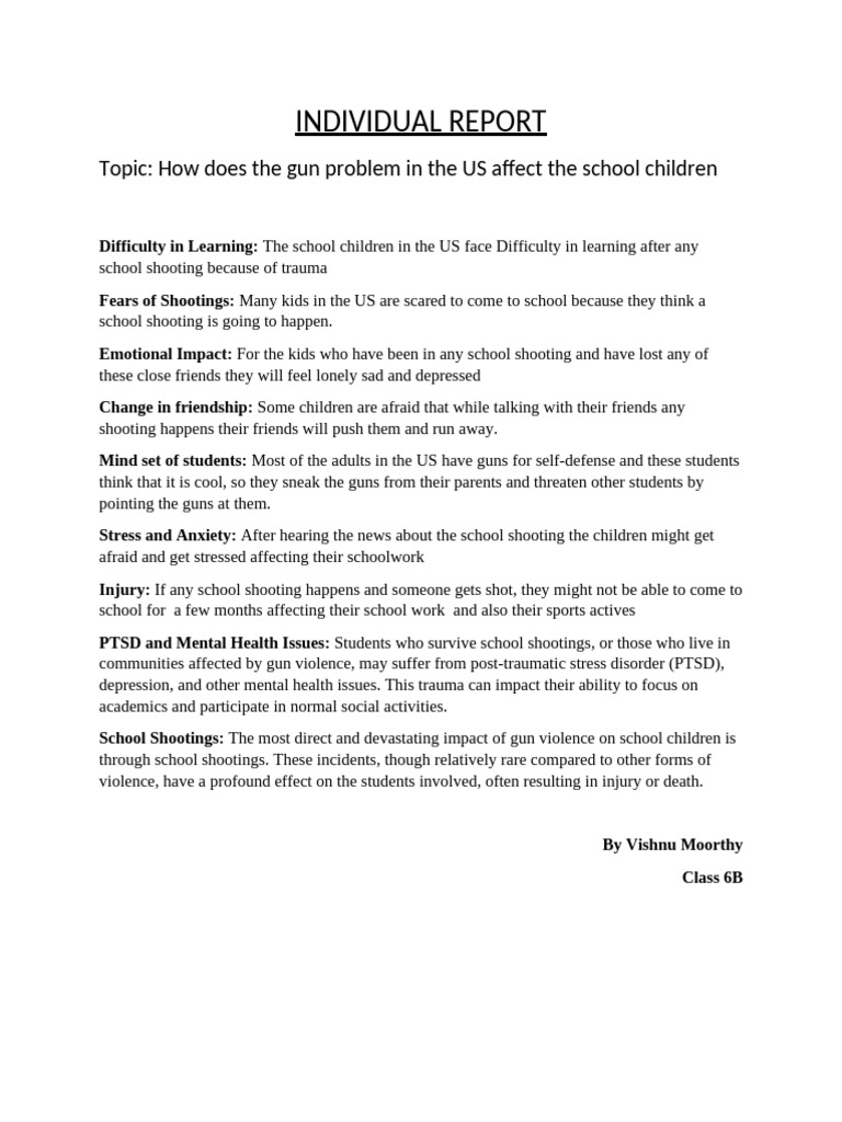 Vishnu Moorthy - VI B - Individual Report | PDF