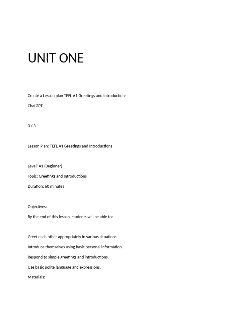 A1 Lesson Plans | PDF | Vocabulary | Menu