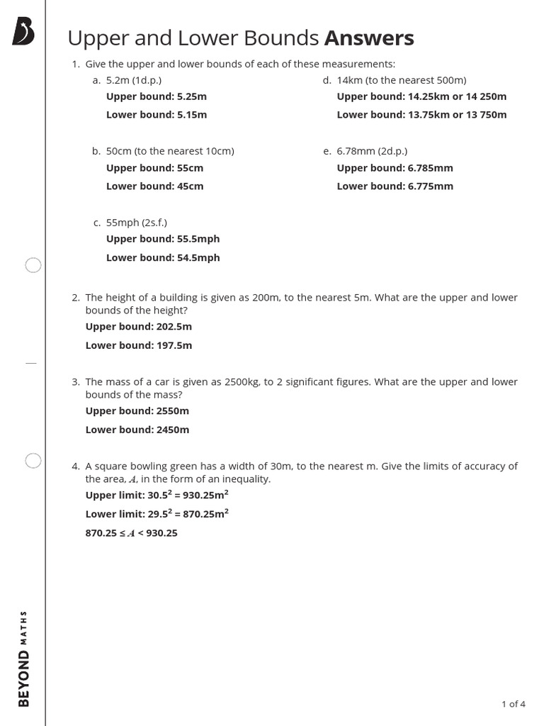 Upper and Lower Bounds - Answers | PDF