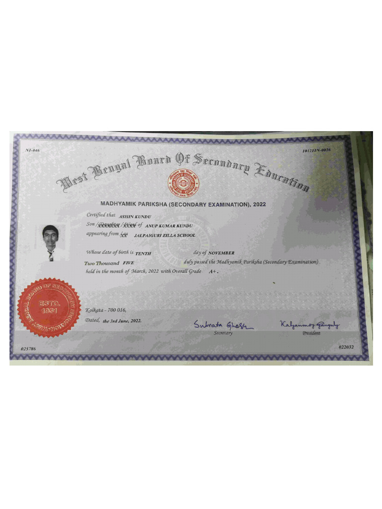 10th Certificate BBB | PDF