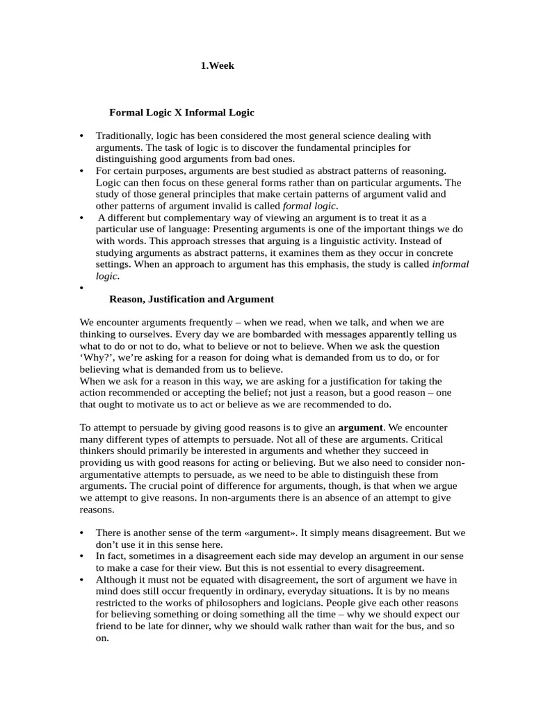 01 Informal Logic Pdf Argument Reason 