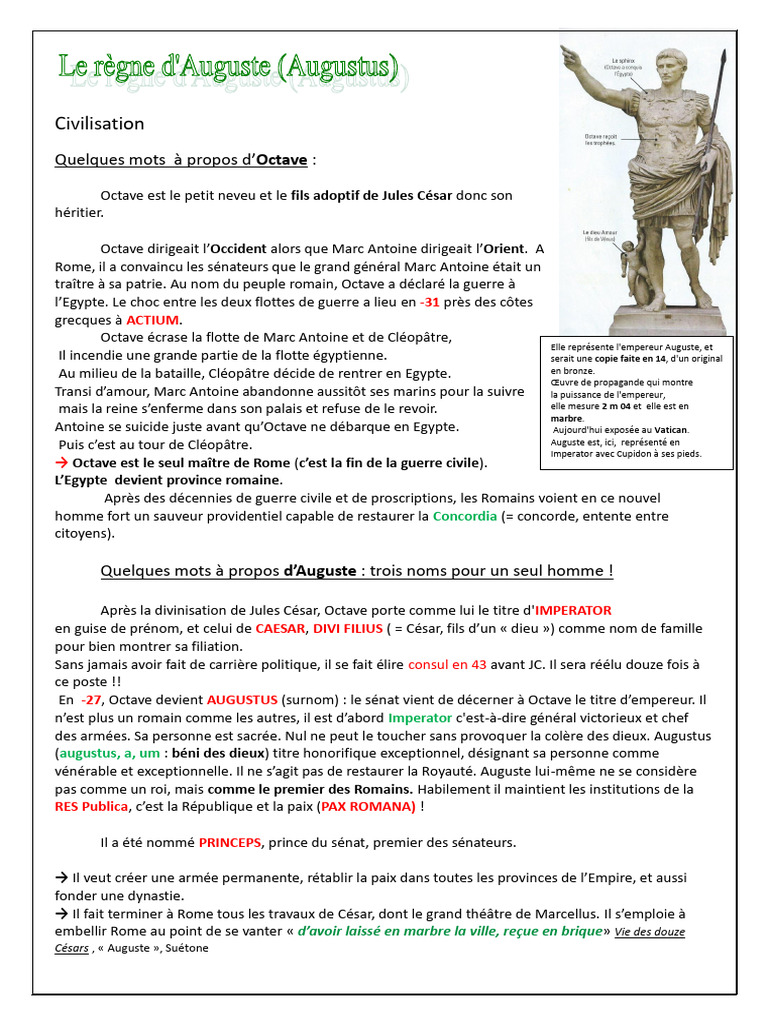 Octave à Auguste : De César à Empereur | PDF | Auguste | Empire romain