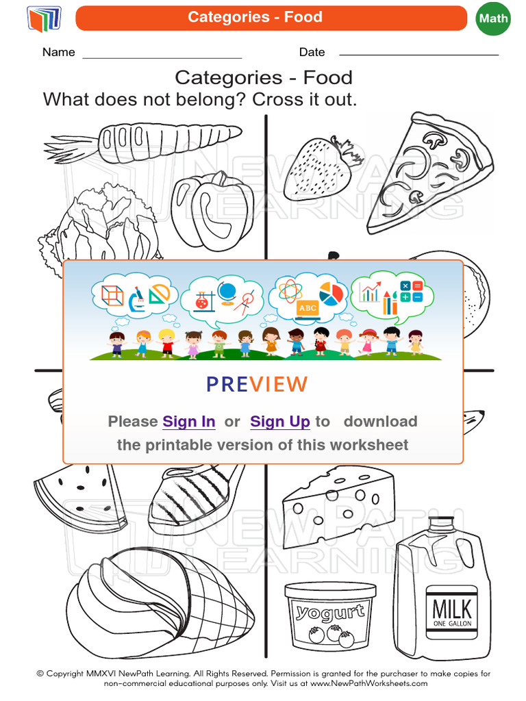 worksheet-math-kindergarten-patterns-sorting-0-categories-food-4 | PDF