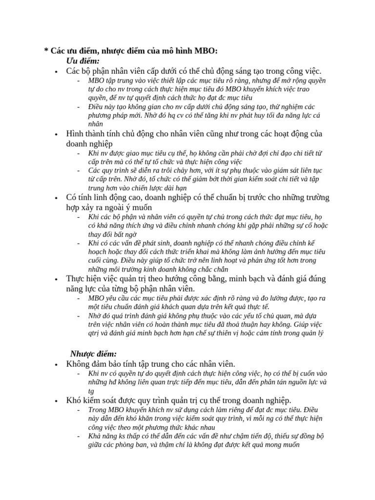 Phân Tích Ưu Nhược Điểm MBO | PDF