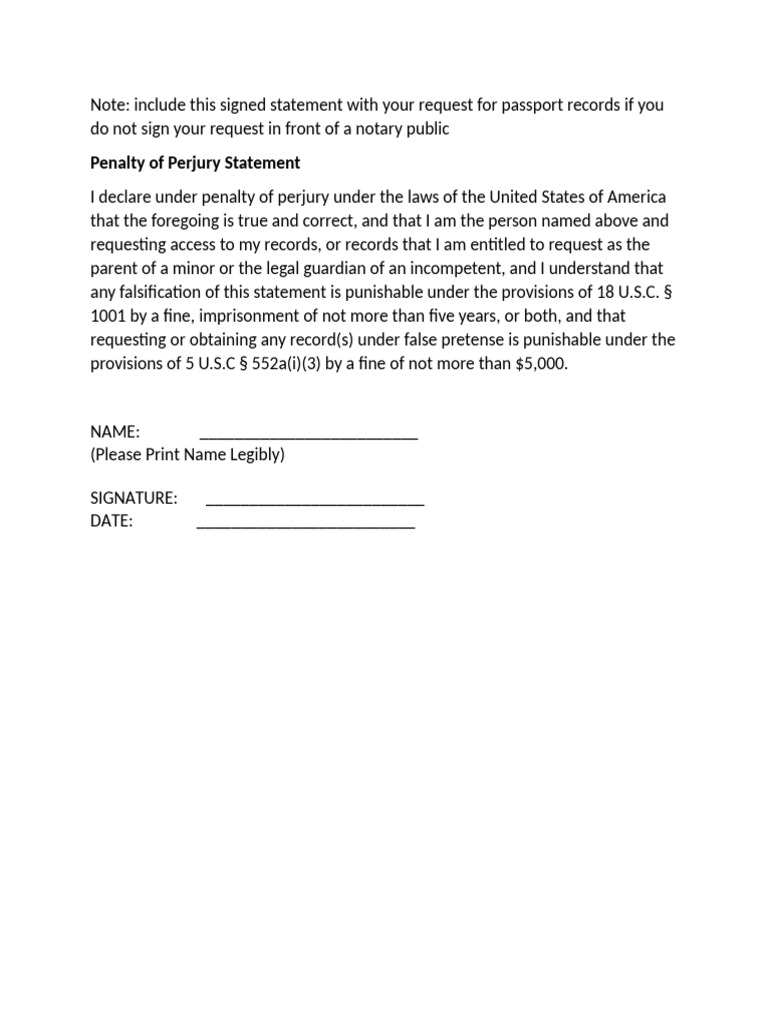 Penalty of Perjury Statement | PDF