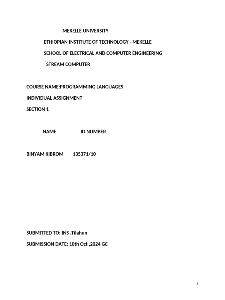 Binyam programming language assignment | PDF | Scope (Computer Science ... Binyam programming language assignment | PDF | Scope (Computer Science ...
