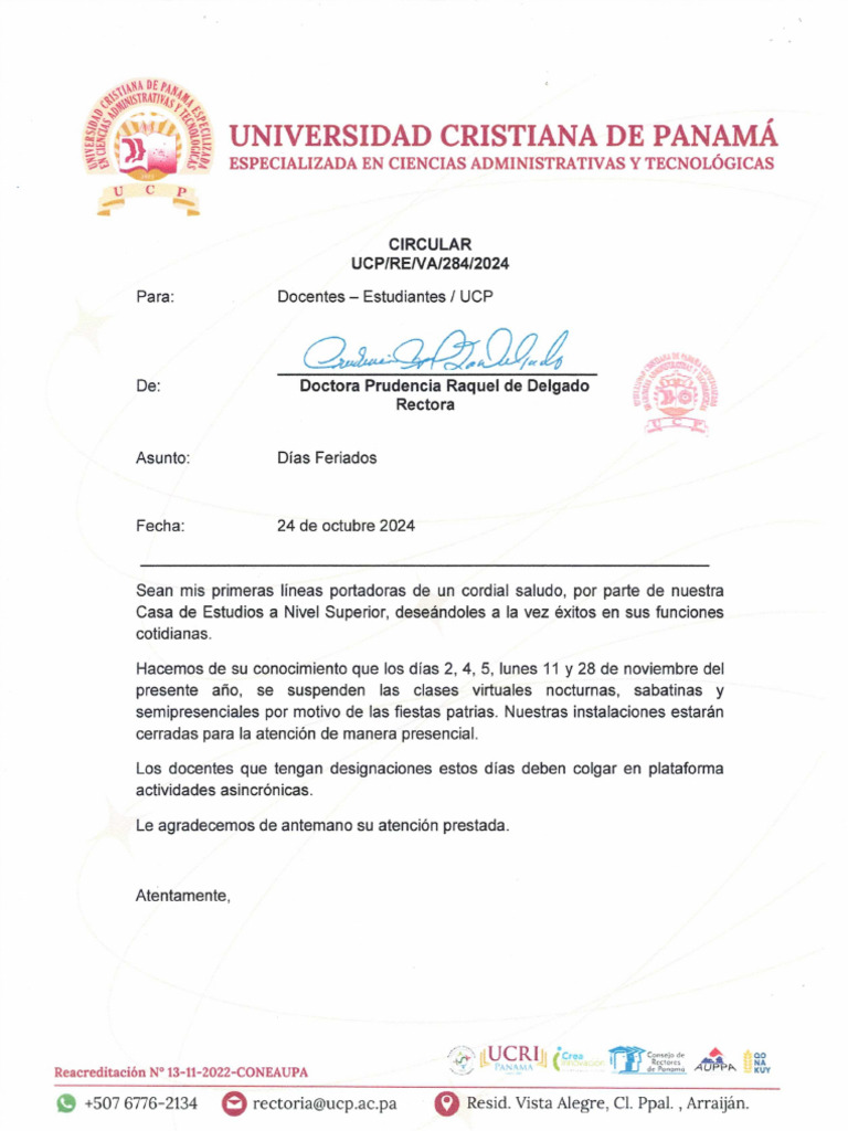 Circular - Días feriados 2024 | PDF